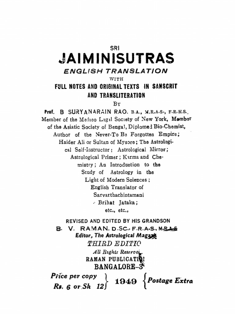 Jaimini Sutras - B Suryanarain Rao 1949 | PDF