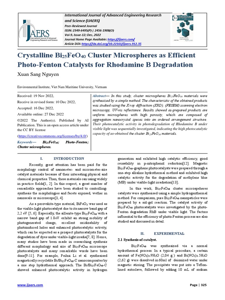 Crystalline Bi25FeO40 Cluster Microspheres As Efficient Photo-Fenton Catalysts For Rhodamine B ...