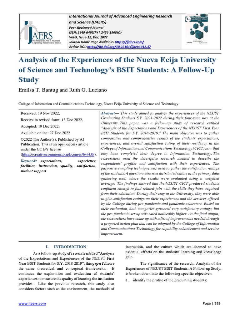 Analysis of The Experiences of The Nueva Ecija University of Science and Technology's BSIT ...