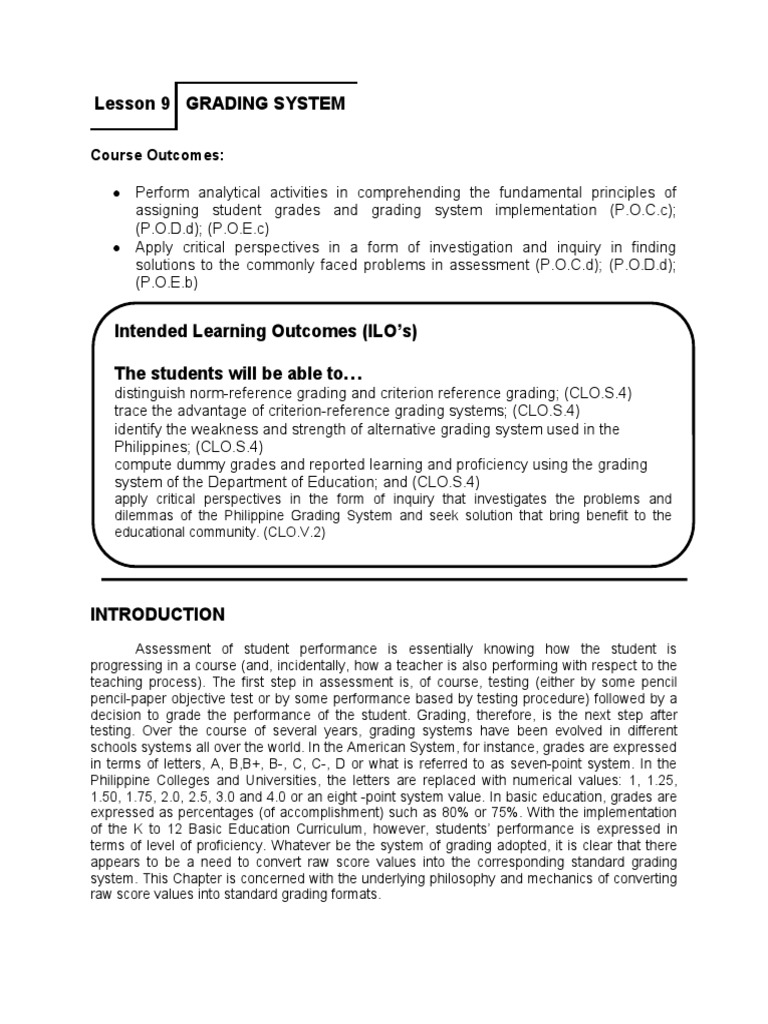Lesson 8 Grading System | PDF | Test (Assessment) | Standardized Tests