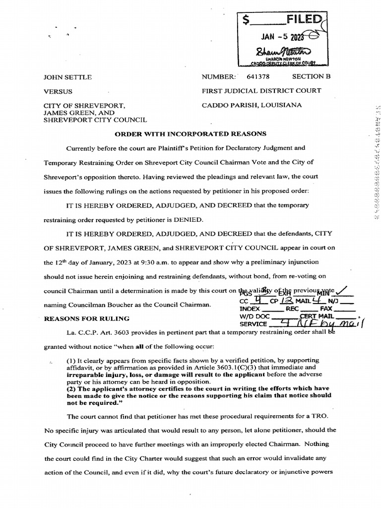 Judge's Ruling Denying Settle's Request For A Temporary Restraining Order | PDF