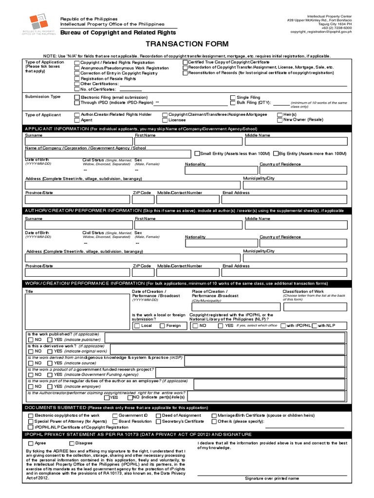 New BCRR Form With Supplemental Sheet | PDF | Copyright | Intellectual ...