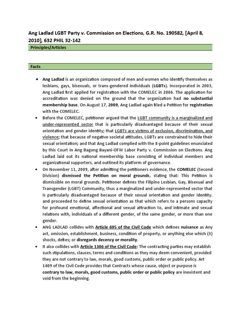 A6.5.6 Ang Ladlad LGBT Party v. Commission On Elections, G.R. No ...