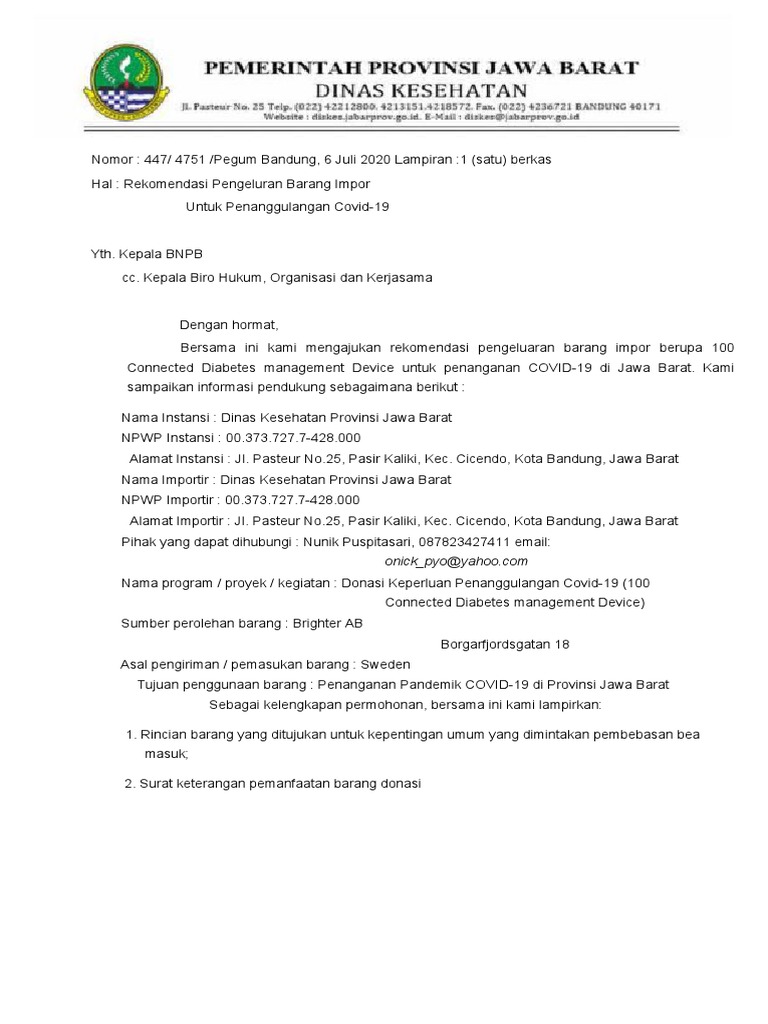 SURAT KADIS KE BNPB - Sweden | PDF