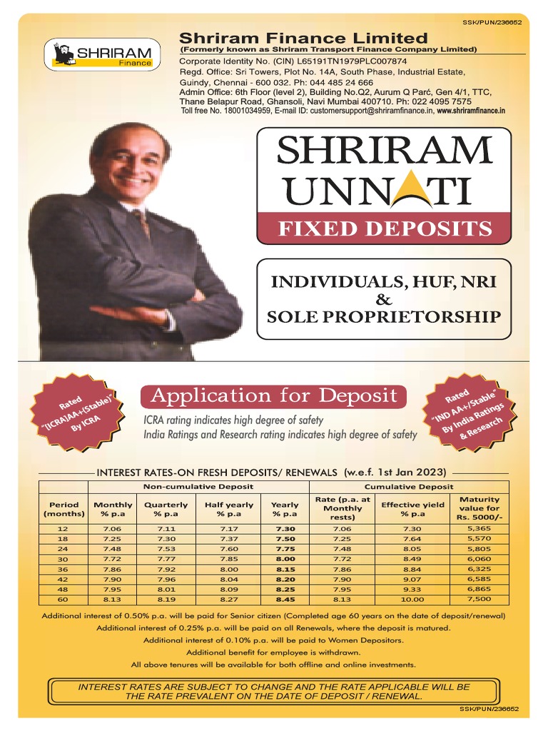 Shriram Finance Deposit Scheme Details | PDF | Banks | Deposit Account