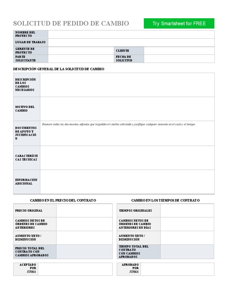 IC Change Order Request Template 27207 - WORD - ES | PDF | Informática