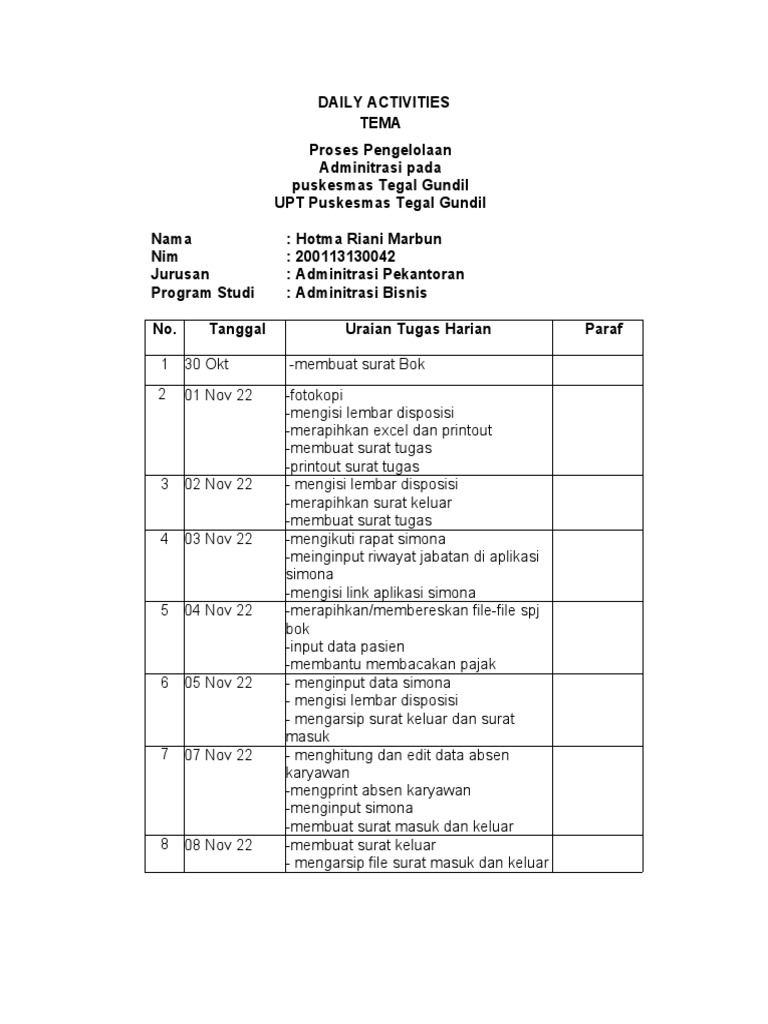 Daily Activities | PDF