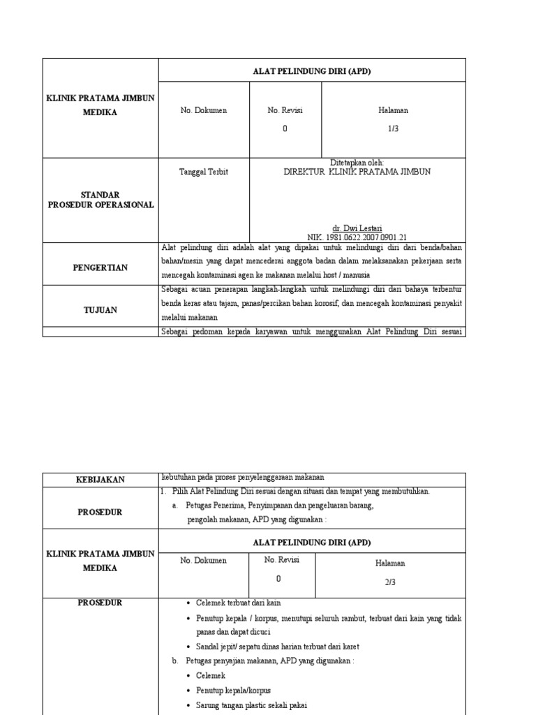 Prosedur APD Klinik Pratama Jimbun | PDF | Kesehatan Holistik