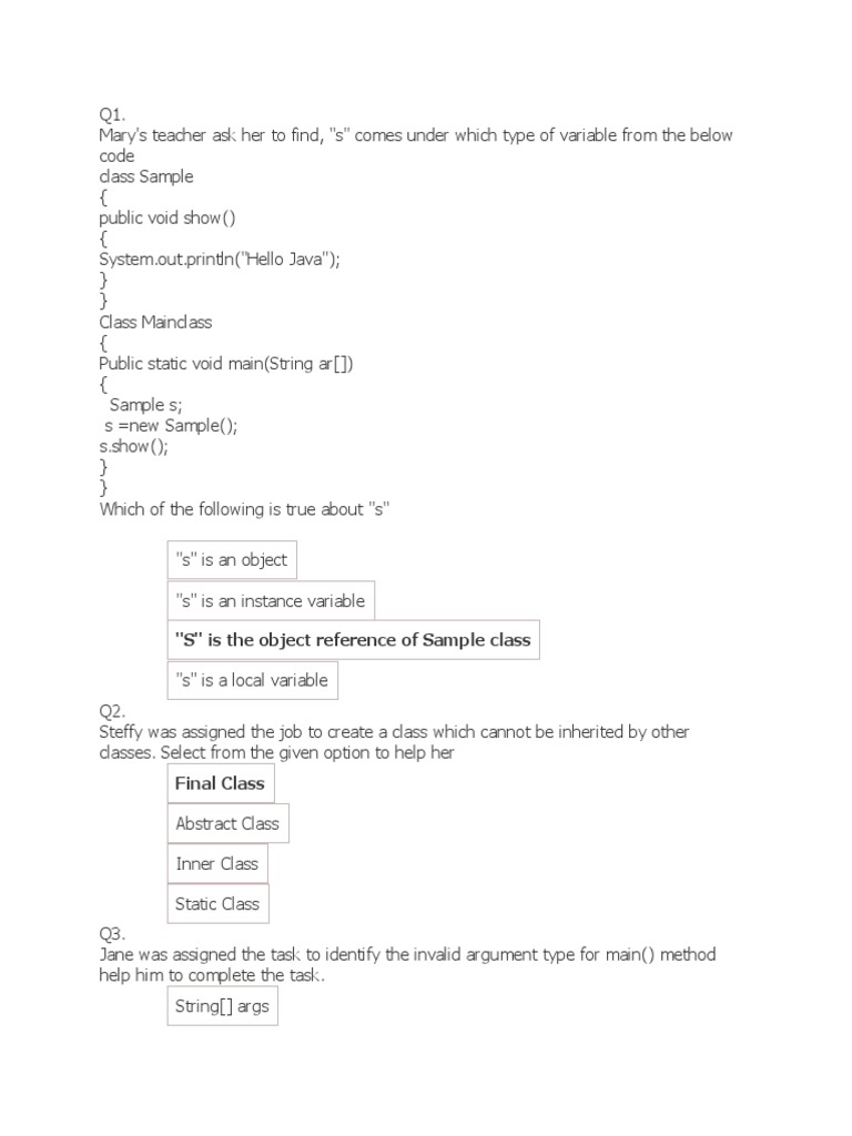 Java Mcq Pdf Class Computer Programming Programming