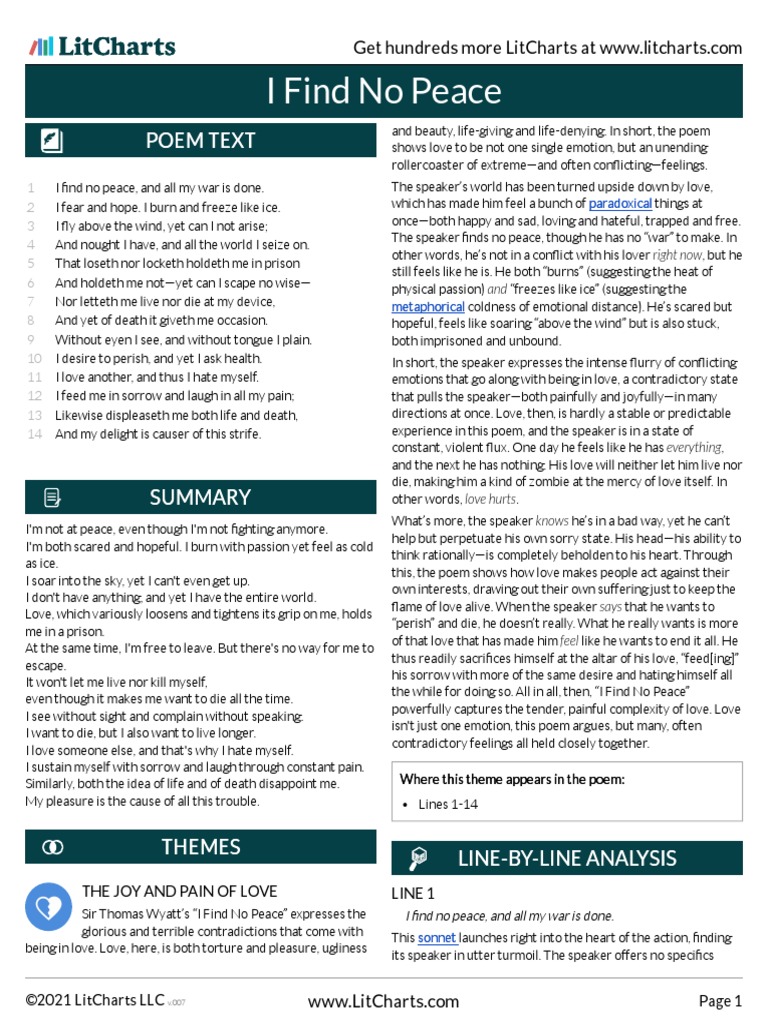 LitCharts I Find No Peace | PDF