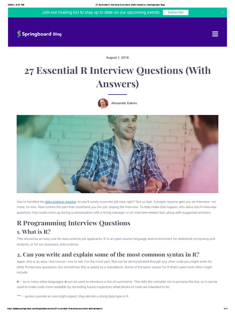 Springboard - R 27 Essential Interview QA | Download Free PDF | Function (Mathematics ...
