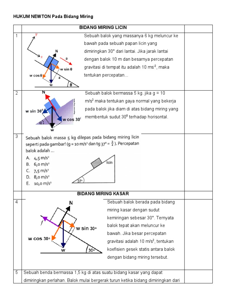 Soal Hukum Newton Bidang Miring | PDF