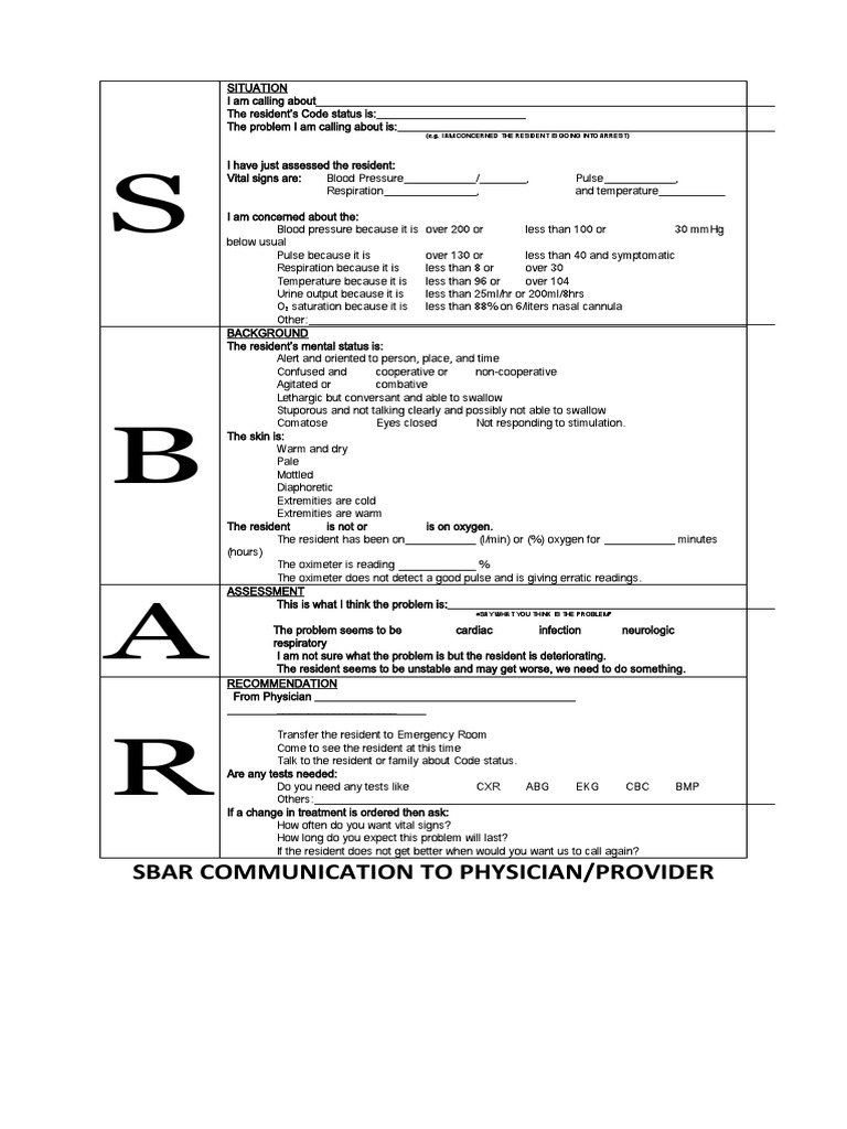 Sbar | PDF | Causes Of Death | Medical Specialties