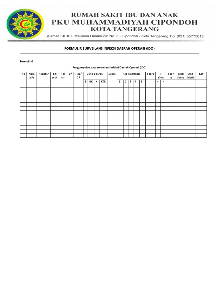 Formulir Surveilans Infeksi Daerah Operasi (Ido) | PDF