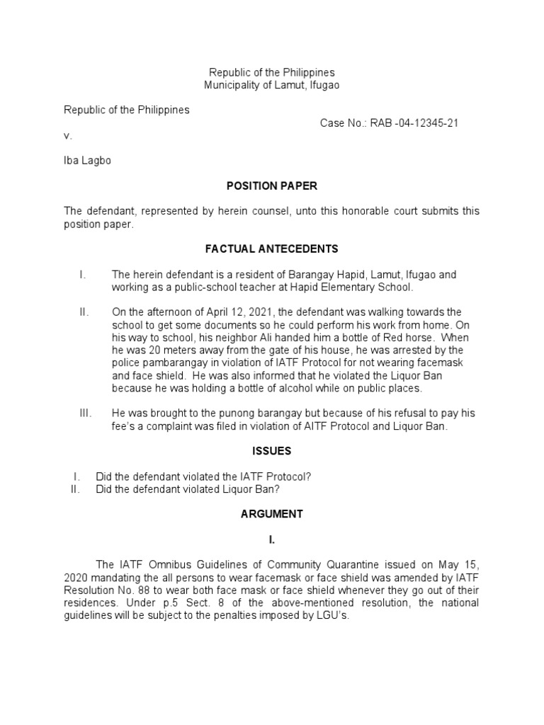 Position Paper - Legal Writing | PDF | Justice | Crime & Violence