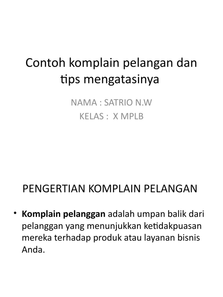 Contoh Komplain Pelangan Dan Tips Mengatasinya Satrio | PDF | Karier ...