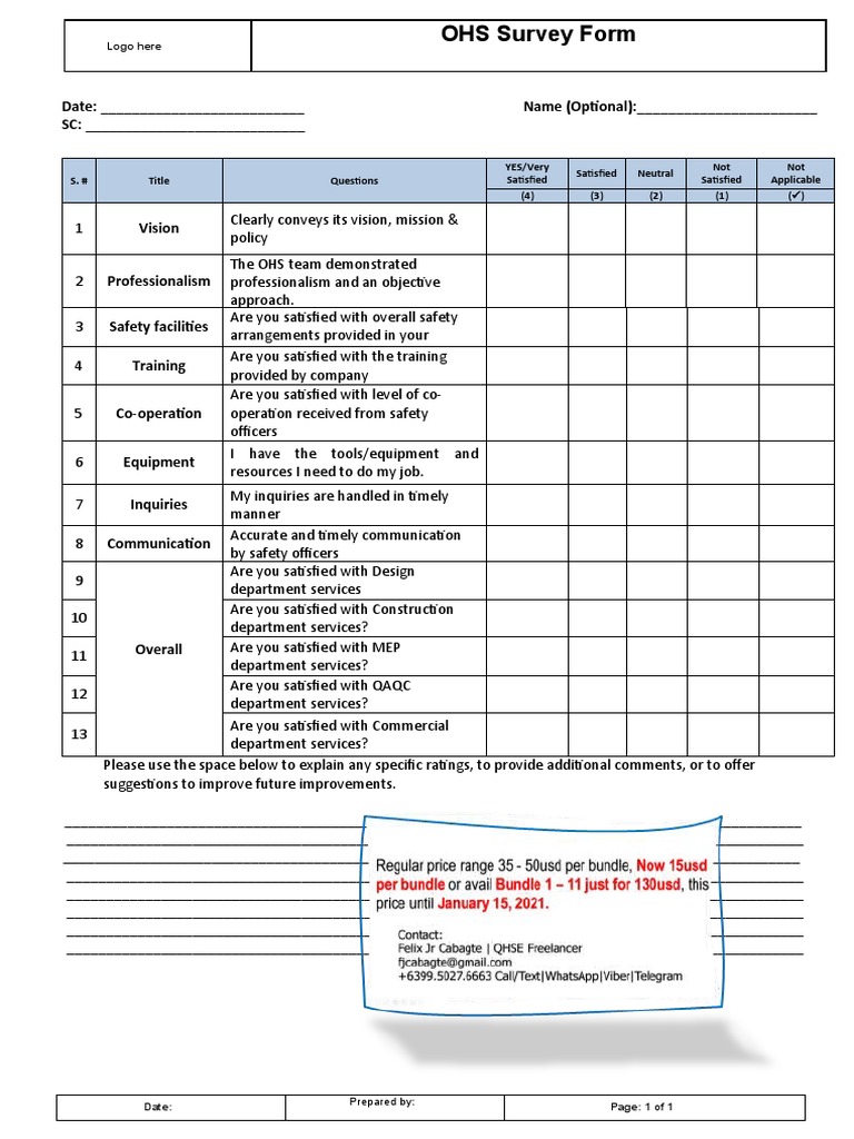 QHSE - OHS Survey | PDF