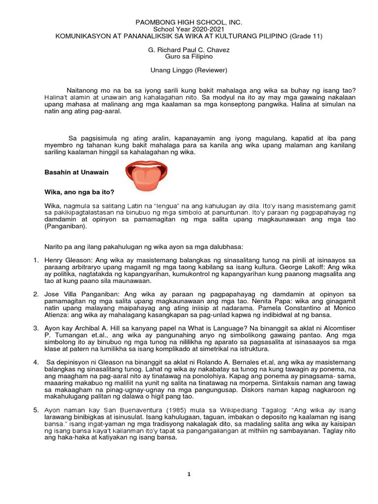 Filipino Lesson 1 | PDF