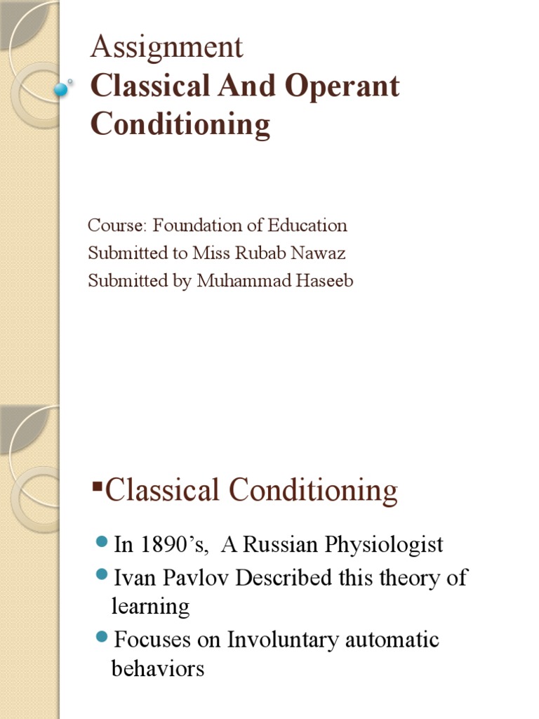 Assignment Classical & Operant Conditioning | PDF | Classical Conditioning | Reinforcement
