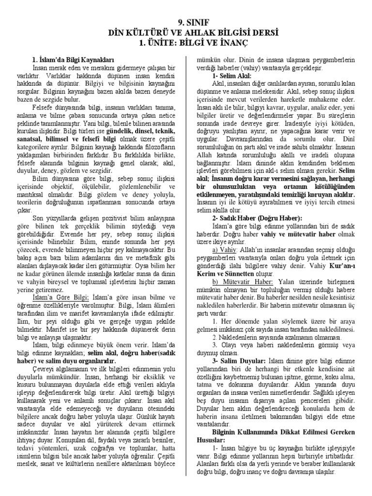 Dkab 9.1. Üni̇te Özeti̇ | PDF