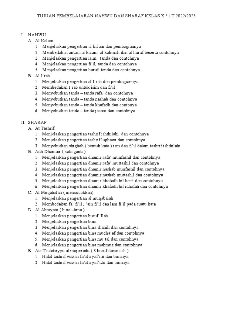 Tujuan Pembelajaran Nahwu Sharaf | PDF | Seni & Disiplin Bahasa | Kajian Bahasa Asing