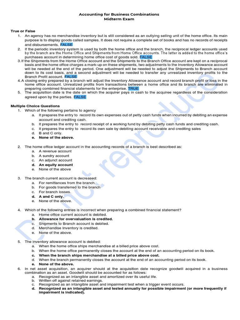 Accounting for Business Combinations: Midterm Exam Review | PDF | Debits And Credits | Goodwill ...