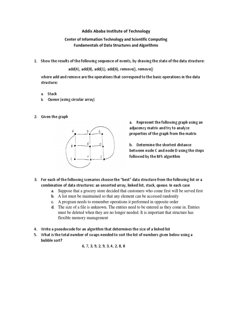Algorithm and DS Sample Exam | PDF | Matrix (Mathematics) | Computer Science