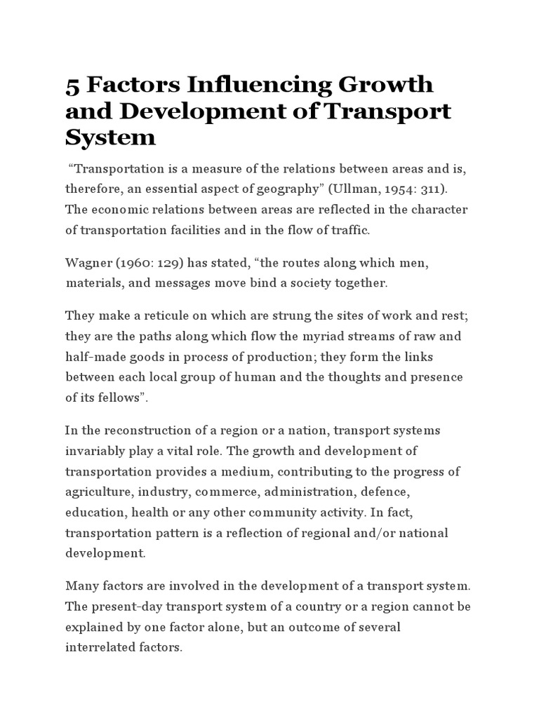 Factors Influencing Transport Development | PDF | Transport | Rail ...
