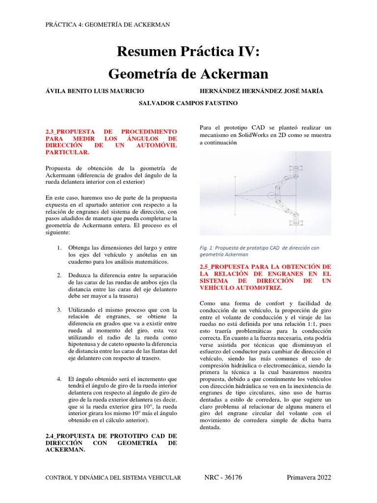 Resumen Práctica 4 Geometria de Ackerman | PDF | Eje | Engranaje
