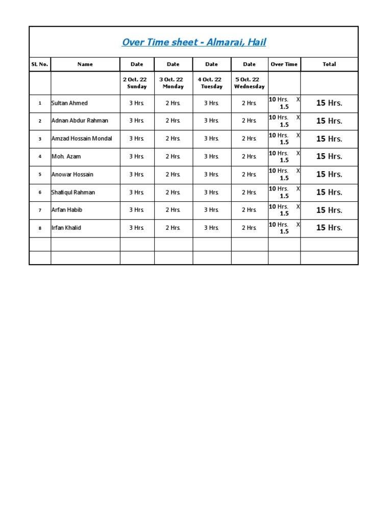 Over Time Sheet | PDF