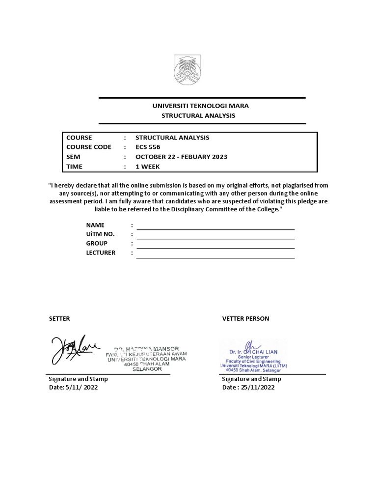 Ecs556 Structural Analysis Assignement Question Final | PDF | Structural Analysis | Engineering