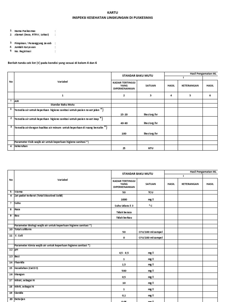 Form IKL Puskesmas | PDF