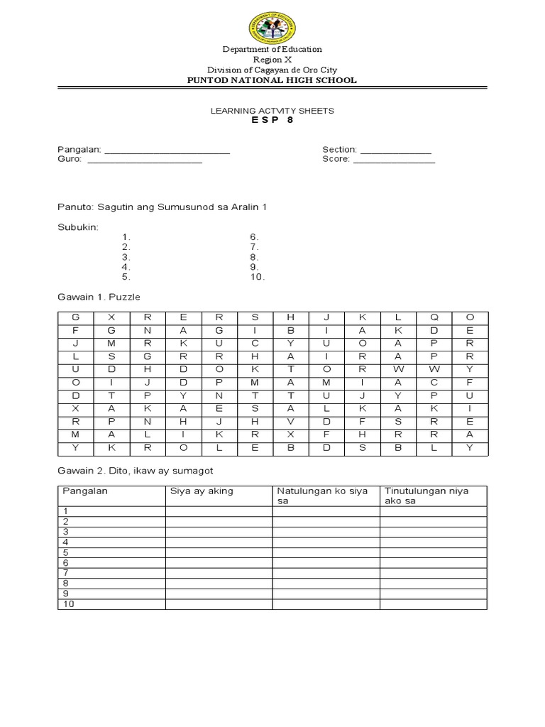 activity sheet in ESP 8 quarter 2 | PDF