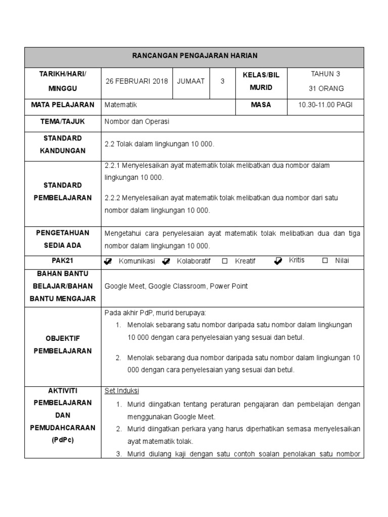 RPH Math Tahun 2 | PDF