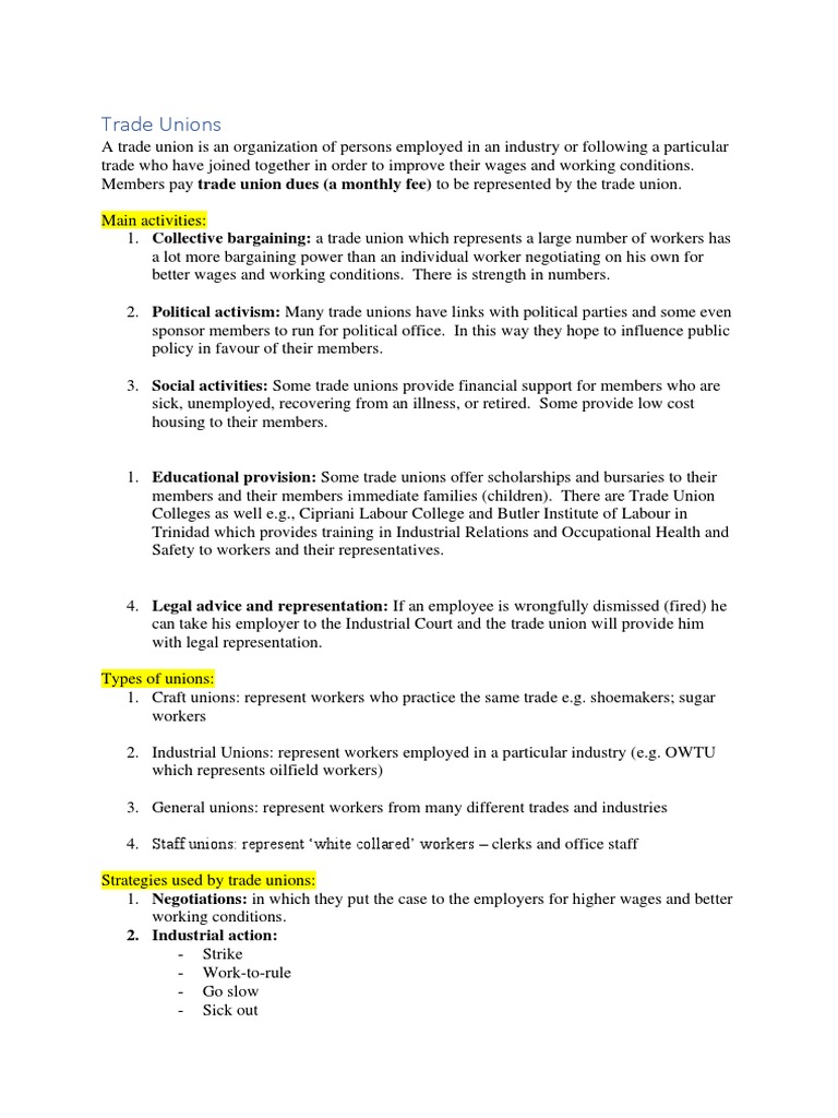 Understanding Trade Unions and Their Roles | PDF
