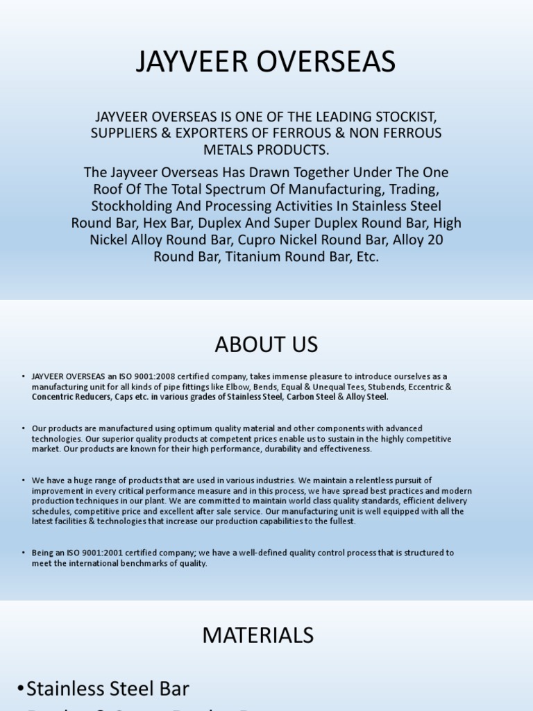 Jayveer Overseas | PDF | Steel | Stainless Steel