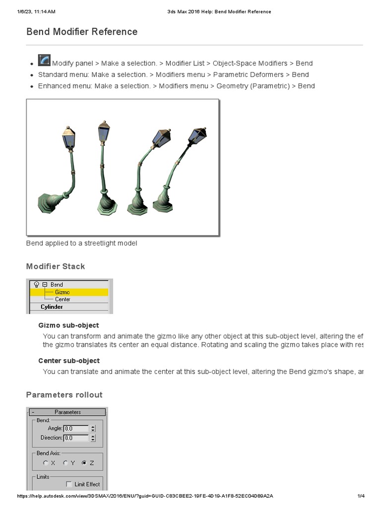 3ds Max 2016 Help - Bend Modifier Reference | PDF
