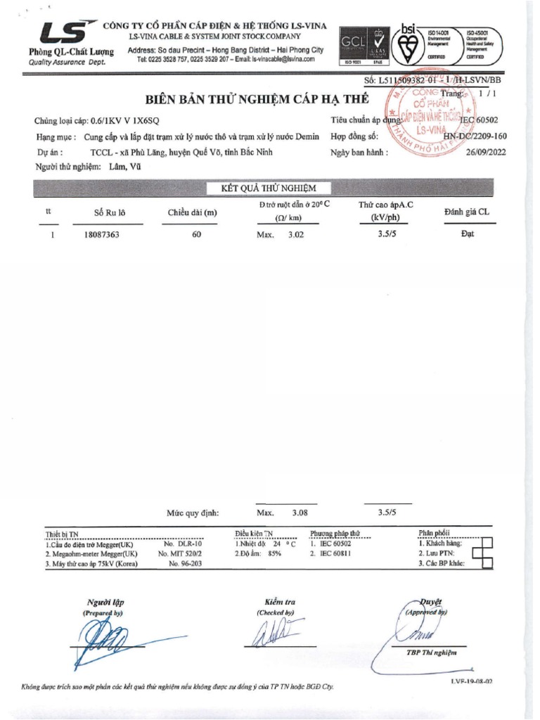Chứng chỉ CO-CQ dây điện LS- VN | PDF