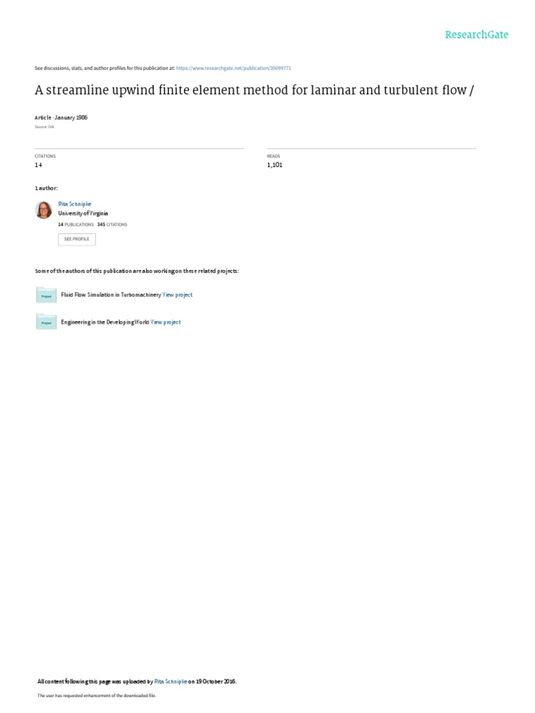 (1986) A Streamline Upwind Finite Element Method For Laminar and Turbulent Flow | PDF