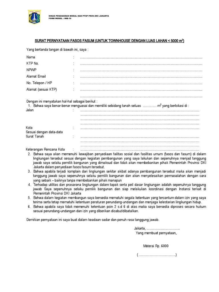 Surat Pernyataan Fasos Fasum | PDF