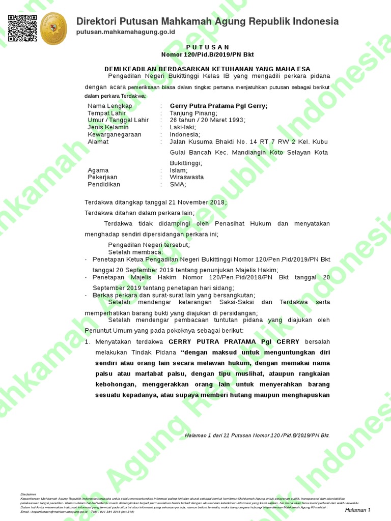 Putusan - 120 - Pid.b - 2019 - PN - BKT - 20210429 2 | PDF