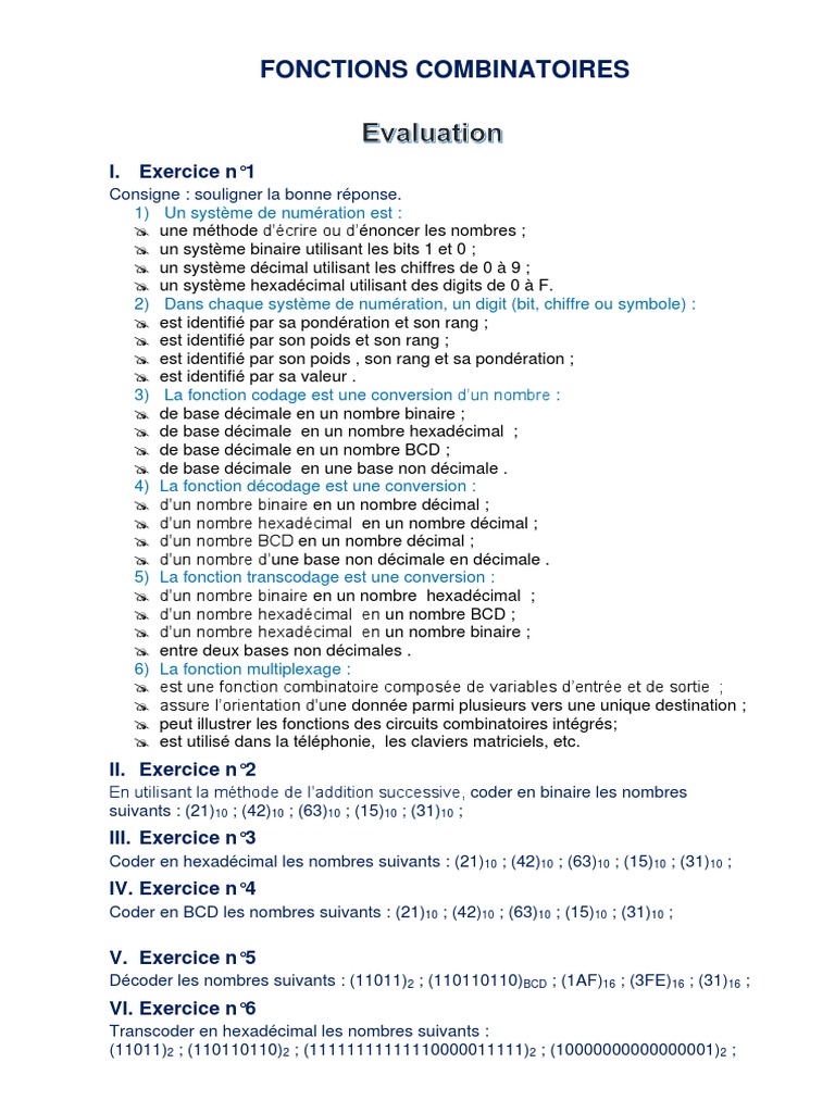 Fonctions combinatoires et codage numérique | PDF | Décimal codé ...