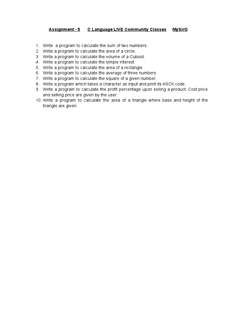 Assignment 5 C Language Live Community Classes Mysirg Pdf