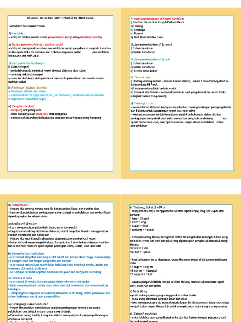 Nota Sejarah Tingkatan 3 Bab 1 Kedatangan Kuasa Barat | PDF