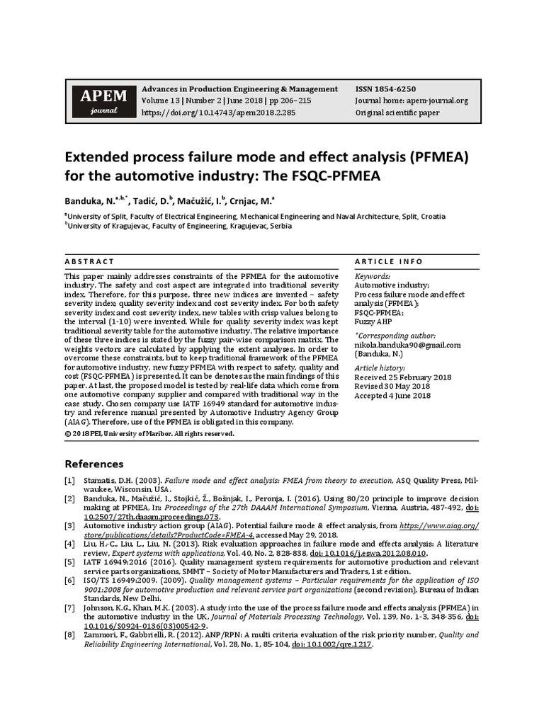 Extended Process Failure Mode and Effect Analysis (PFMEA) For The ...