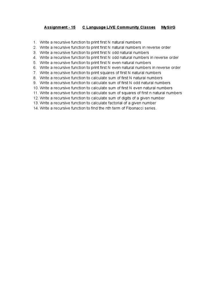 C Language Recursion Exercises | PDF | Teaching Methods & Materials