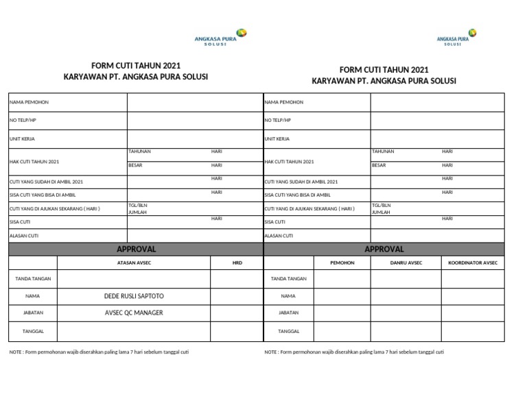 Form Cuti 2021 | PDF