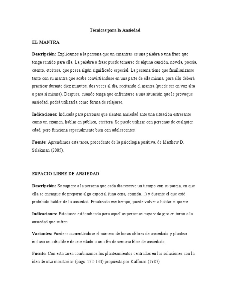 Técnicas para La Ansiedad | PDF | Ansiedad | Mantra