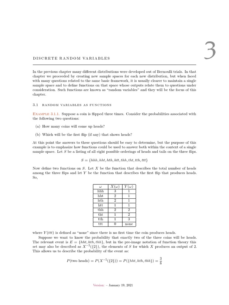 Example 3.1.1 | Download Free PDF | Probability Distribution | Random Variable