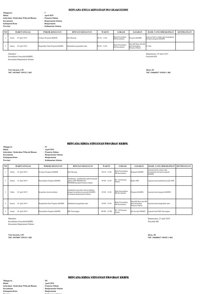MENYUSUN RENCANA KERJA MINGGUAN PROGRAM KB | PDF